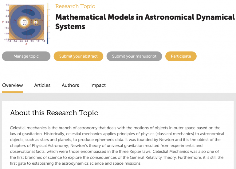 Special Issue in “Frontiers in Astronomy and Space Sciences”: Mathematical Models in ...